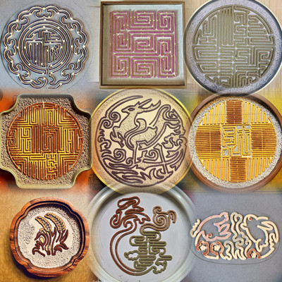 22.8公分大香篆模黄铜打香篆双耳香模纯灰压灰押打拓打篆模具香印