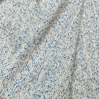 小香风布料 秋季新品 蓝色羊毛手工编织混纺粗花呢服装面料呀