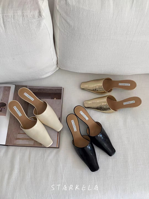 StarKeLa2026春新款法式小方头时尚包头拖凉拖外穿中细跟半拖鞋女