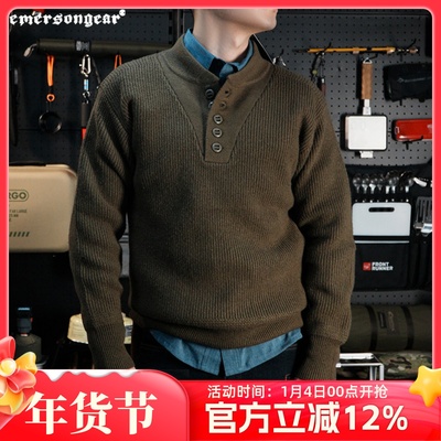 爱默生复古重磅亨利领雪狐羊毛衫