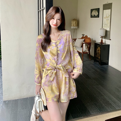 现货:夏装新款新中式时尚高级衬衫短裤两件套2C135-8858P185K258