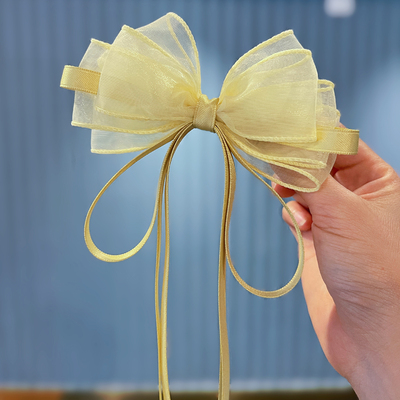 韩版纱黄色蝴蝶结女童发夹