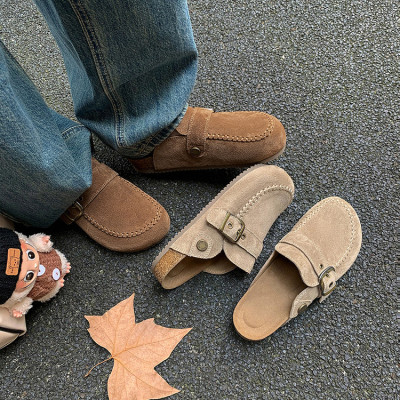 真皮厚底勃肯鞋女2025秋季新款真皮百搭轻便增高博肯包头半拖森系