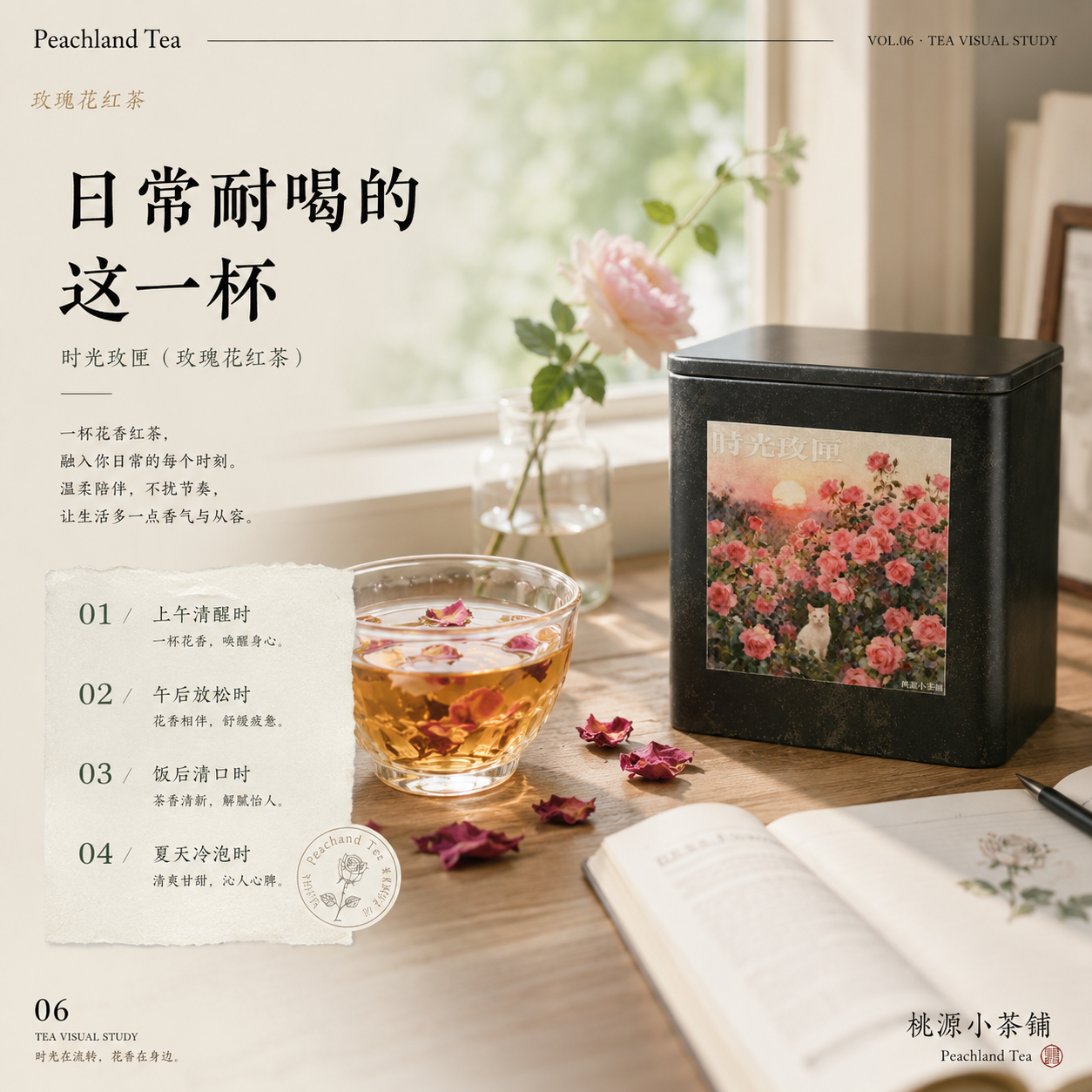 时光玫匣玫瑰花红茶组合型花茶田园风茶无糖100g罐装