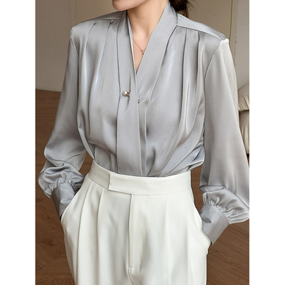 衬衫通勤缎面长袖飘带