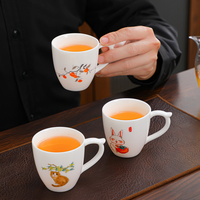 羊脂玉陶瓷带把防烫功夫茶杯