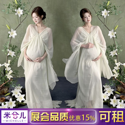 孕妇拍照服装写真服装绿雪纺礼服