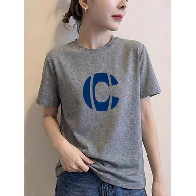 夏季新款正肩圆领短袖t恤女韩版洋气休闲修身显瘦体恤衫印花上衣