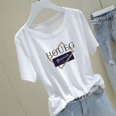 2026夏季新款雪花棉圆领t恤短袖女装时尚百搭大码宽松打底衫上衣