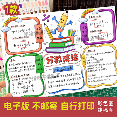 人教版六年级上册数学三单元分数除法思维导图手绘电子线稿1029