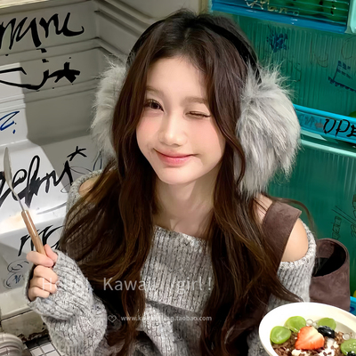 韩系冬季格雷系灰色毛绒耳罩