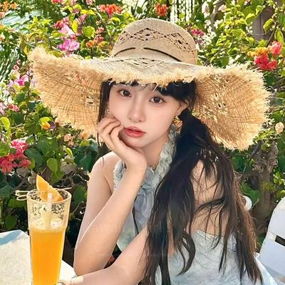 适合海边拍照的帽子镂空草帽女