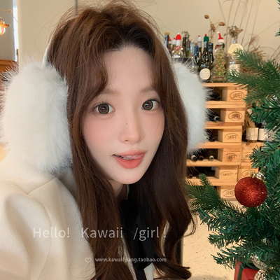 韩系甜美白色毛绒耳罩