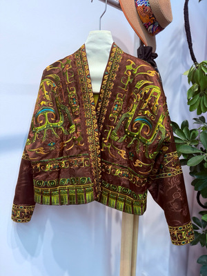 人丝香云纱重工苗绣加棉外套新中式国风复古提花盘扣上衣外套女