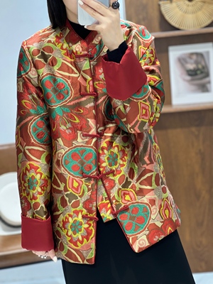 新中式国风棉袄香云纱重工苗绣外套新中式国风复古提花盘扣外套女