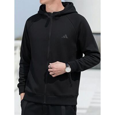 阿迪达斯外套男春季新款针织黑色训练连帽衫篮球夹克运动服KQ6670