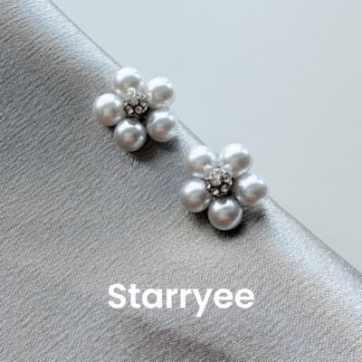 Starryee清冷灰色珍珠花朵耳钉女