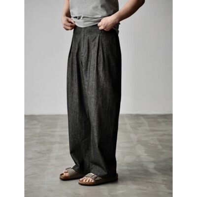 WATEREVER「月芽」黑色棉麻色织微弯刀长裤 抗菌透气轻薄休闲裤