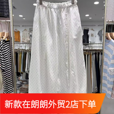 松紧腰系带波点弯刀阔腿裤女夏薄款透气通勤百搭直筒休闲裤