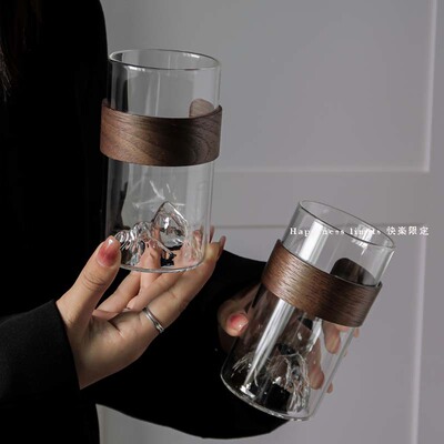 观山杯防烫竹木杯套耐热绿茶杯