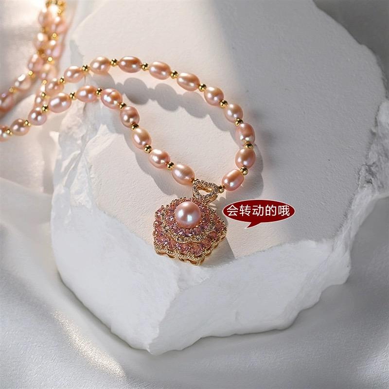 网红爆款时来运转珍珠项链女轻奢小众高级感可旋转吊坠锁骨链配饰