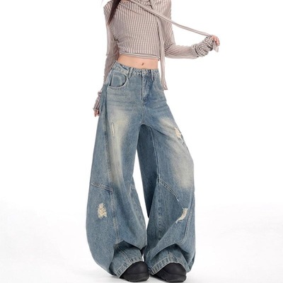 美式破洞牛仔裤女2026春新款