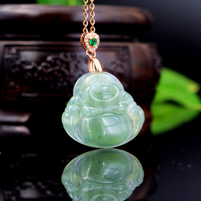 天然a货翡翠佛公吊坠缅甸玉佛挂件女款项链冰透大肚弥勒佛10728