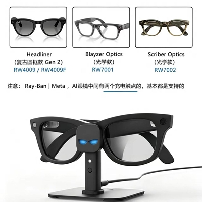 雷Meta Ran-Ban Blayzer/Scriber Optics 智能AI眼镜充电座支架