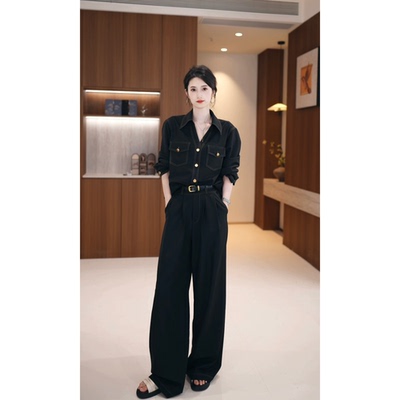 【爆米花粉丝专享】珩绣秋季复古翻领衬衫高腰阔腿裤套装3199