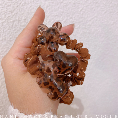 HD10464A015棕色系花朵褶皱小肠发圈秋冬百搭扎发橡皮筋头绳发饰