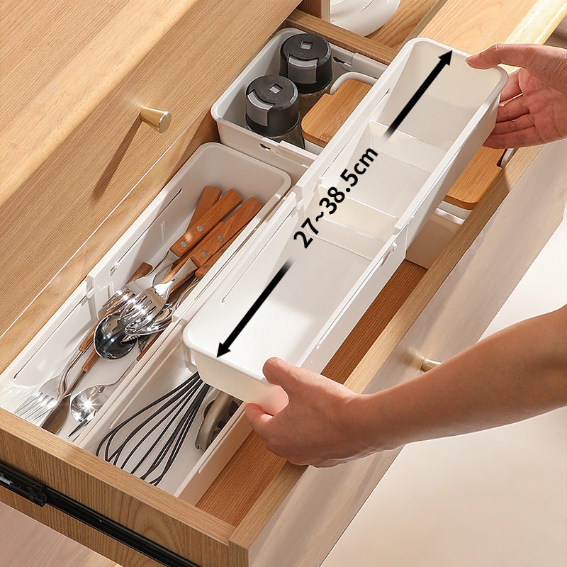 抽屉可伸缩收纳盒餐具整理盒家用化妆品文具药品带分隔内衣袜子盒