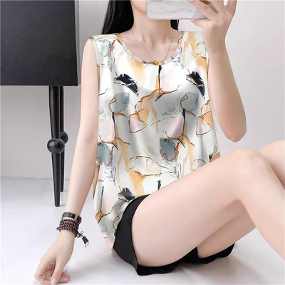吊带背心女内搭夏季2025新款外穿无袖打底衫印花宽松遮肚碎花上衣