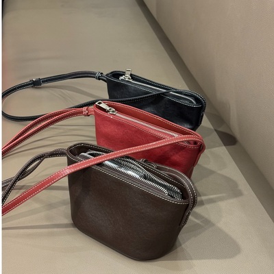 C&Y真皮小船包 小众原创植鞣牛皮小小手机包斜挎包百搭小挎包女包