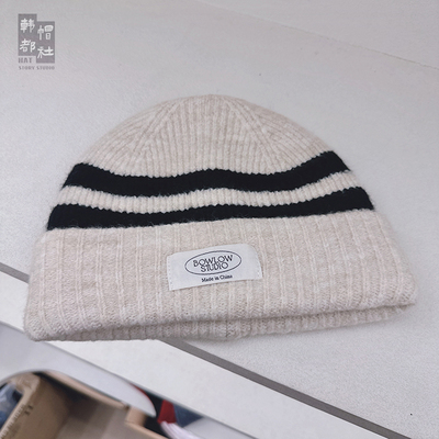 条纹针织帽女大头围显脸小毛线帽