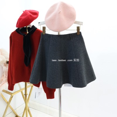 复古毛呢八片式荷叶边伞裙蓬蓬裙