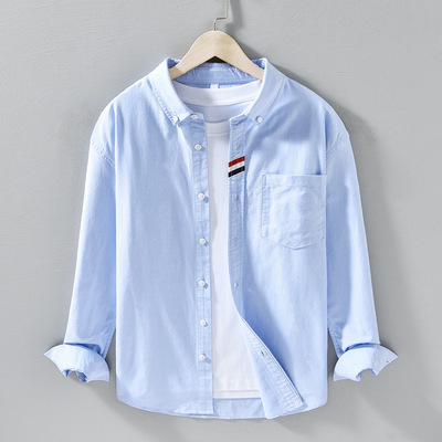 日系简约牛津纺长袖衬衫男
