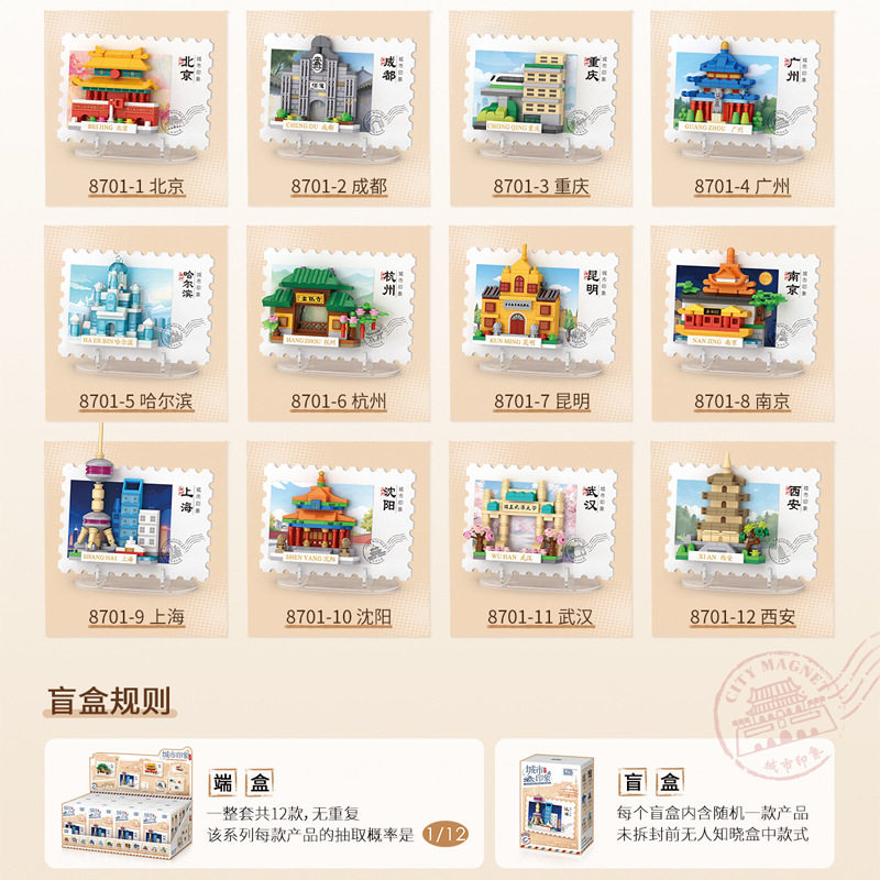 LOZ俐智城市印象网红建筑地标拼装积木盲盒旅游纪念品文创冰箱贴
