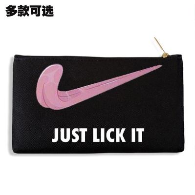 just lick it粉红色长舌头文具盒帆布手拿包零钱手机包收纳袋子