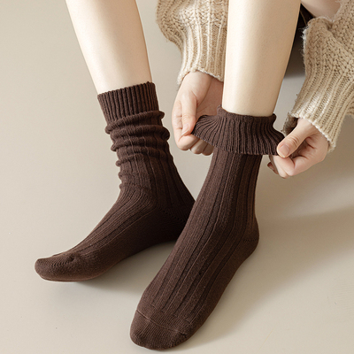 堆堆袜女纯棉粗线厚款保暖中筒袜