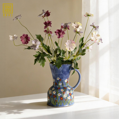 景德手工陶瓷花瓶家居客厅花插装饰瓷器手绘花绿植插花瓶摆件