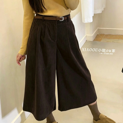 (送腰带)秋冬高腰阔腿裤女灯芯绒裤复古宽松显瘦百搭休闲