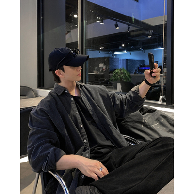 韩国男装水洗色灯芯绒秋冬衬衫