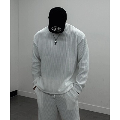 韩国代购竖纹打底长袖宽松慵懒T