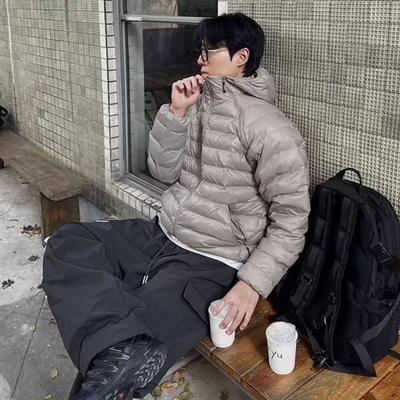 韩国代购男装福利秒杀SETTLE设计师连帽插肩拉链压线重工棉服外套