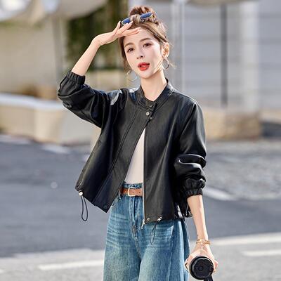 皮衣皮套女春外季新款感古复立领上衣休闲夹WA-A05-0克极简外套潮