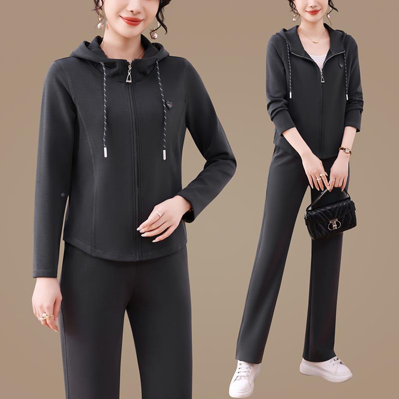 年新款长女款运动休闲套装春服透秋季9670898袖气领健身两件套