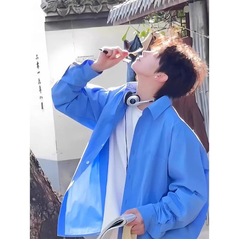 cleanfit奶蓝色衬衫男款夏季少年感穿搭长袖衬衣高级感防晒薄外套