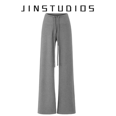 2025秋冬美式辣妹抽绳低腰磨毛阔腿裤纯色百搭显瘦显腿长宽松长裤