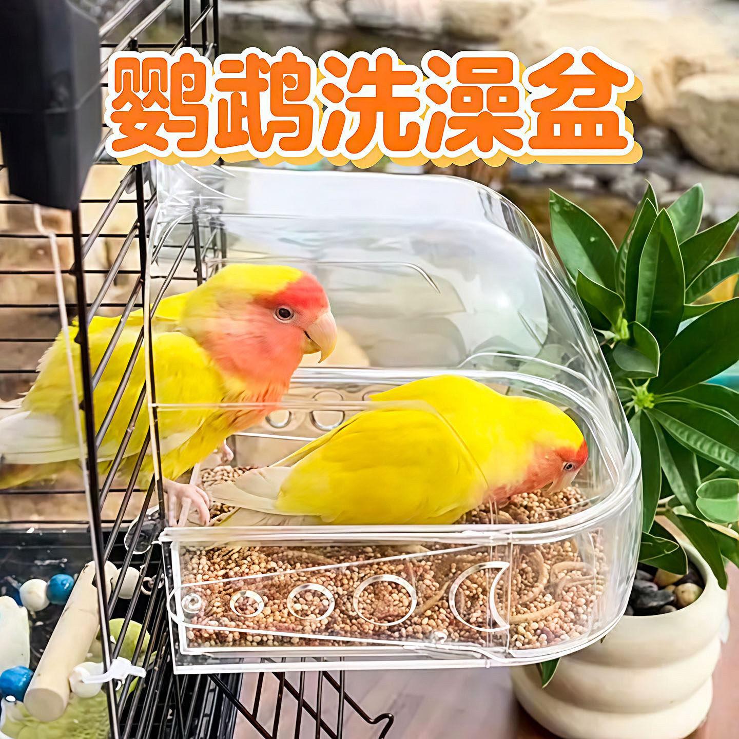 鹦鹉洗澡盆鸟用浴室玄凤牡丹洗澡盒外挂防逃防溅浴盆外置式喂食器