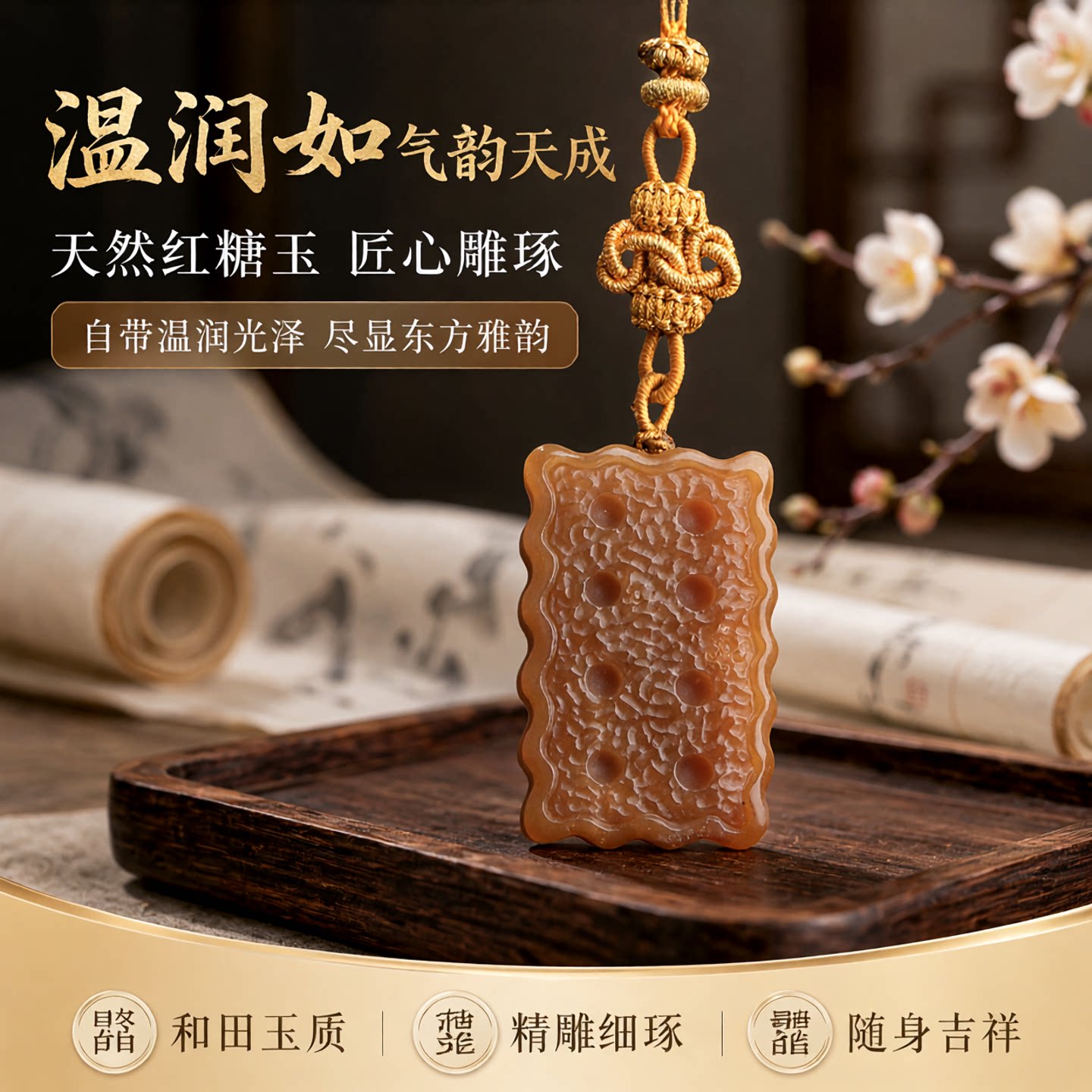 梵峙和田玉红糖玉饼干挂件吊坠送证书
